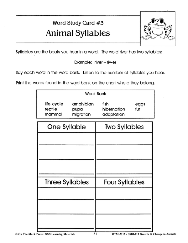 Growth & Change in Animals Word Study Activities Grades 2-3