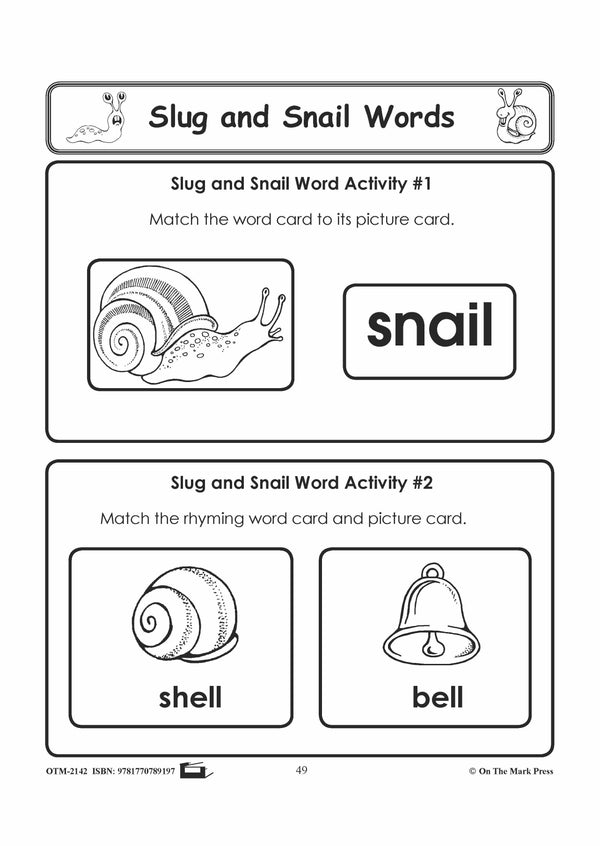 Slugs & Snails Vocabulary Activities Grades 1-3