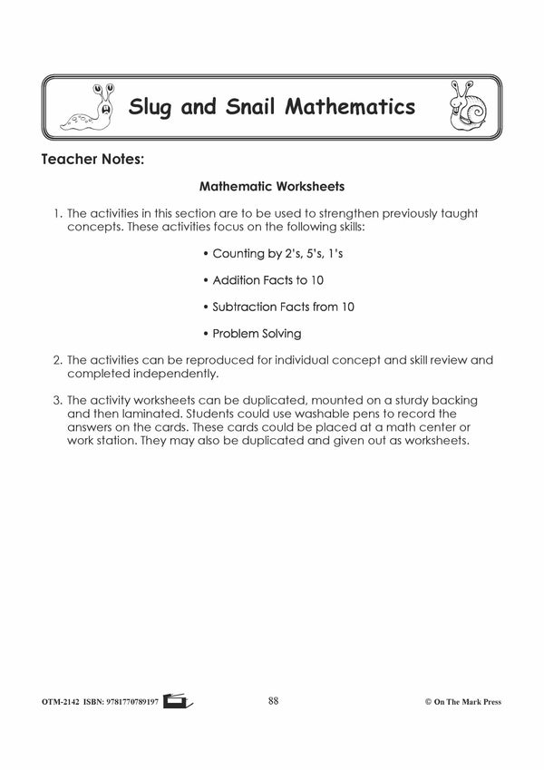 Slugs & Snails Math Activities Grades 1-3