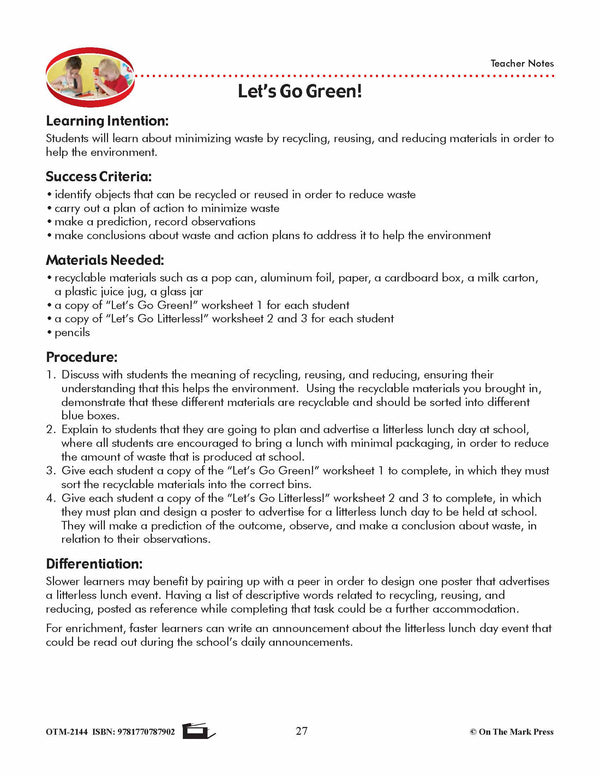 Let's Go Green! Lesson Plan Grade 1