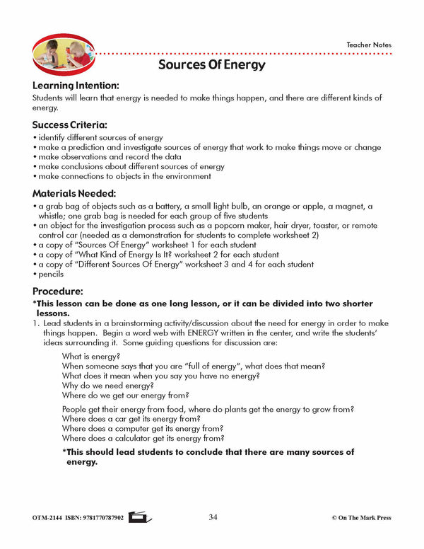 Sources of Energy Lesson Plan Grade 1