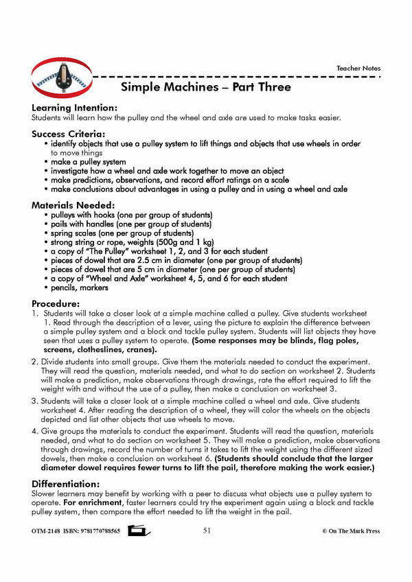 Pulley, Wheel & Axel (Simple Machines - Part Three) Grade 5 Lesson wit
