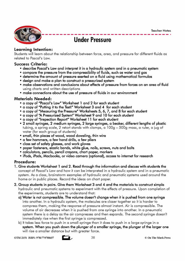 Under Pressure as Related to Pascal's Law Grade 8 Lesson with Experime