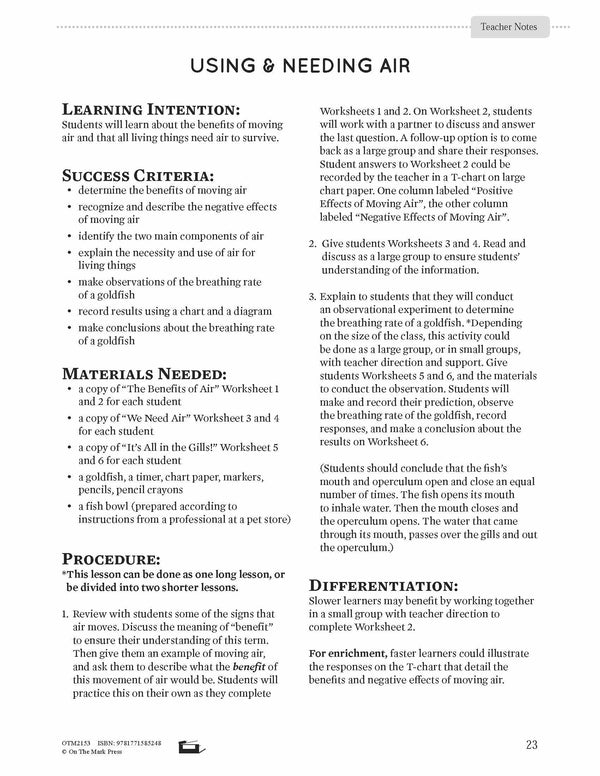 Using and Needing Air Lesson Plan Grade 2