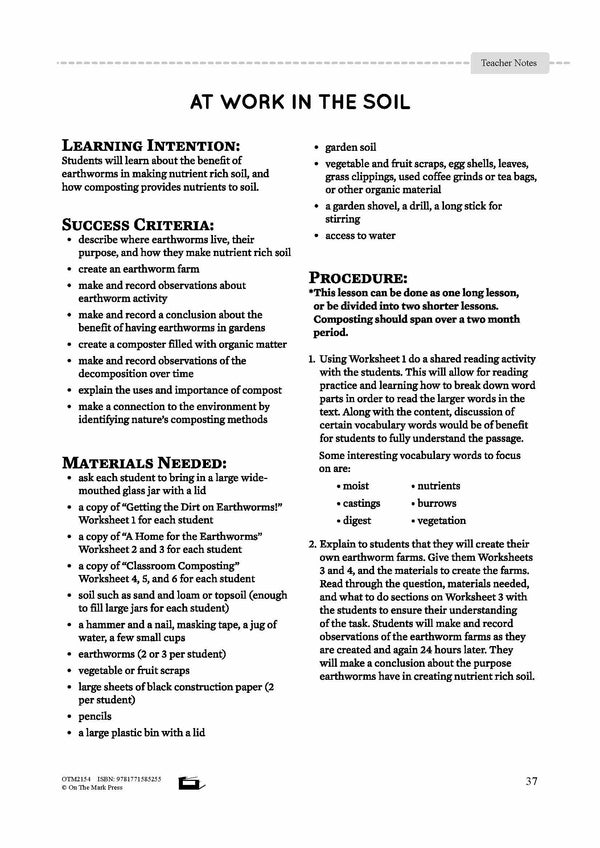 At Work in the Soil Lesson Plan Grade 3