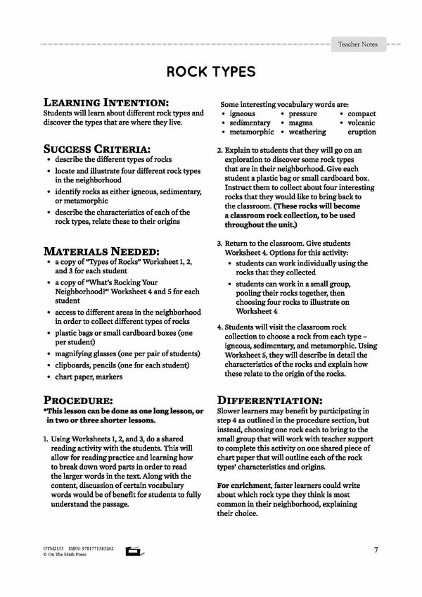 Rock Types Lesson Plan Grade 4
