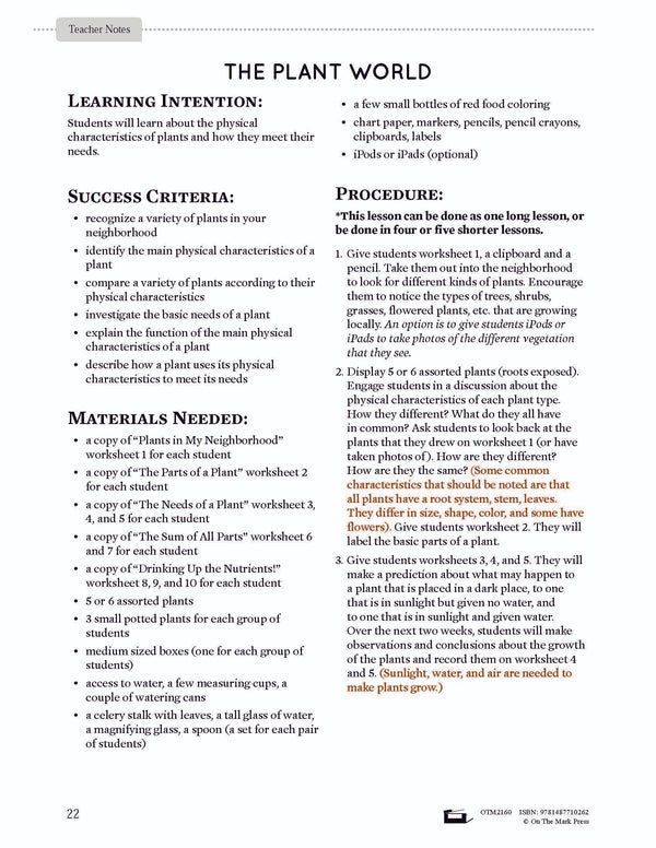The Plant World Grade 1 Lesson Plan and Activities