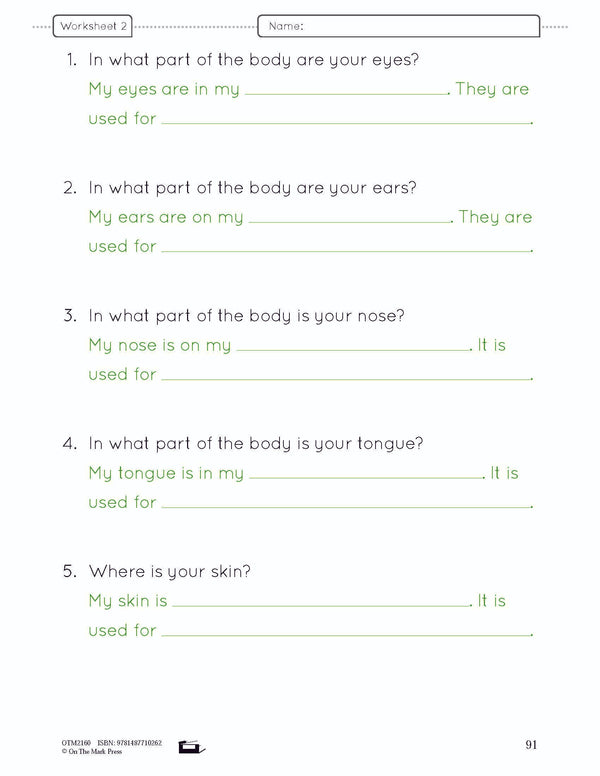 Human Body Lesson & Worksheets Gr. 1 (body parts location and function