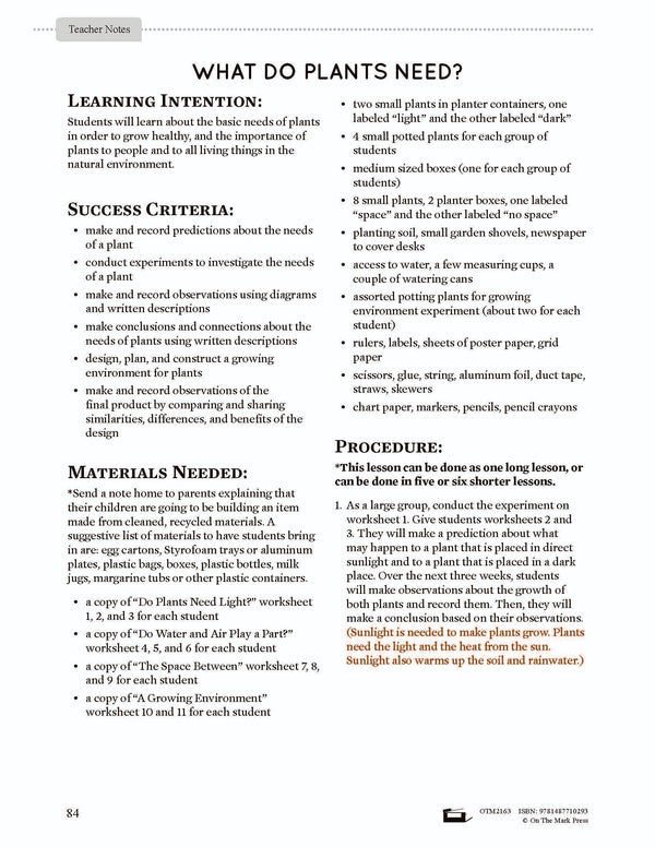What do Plants Need? Grade 4 (eLesson Plan)