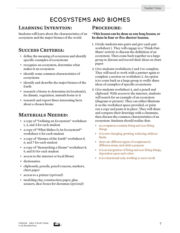Ecosystems and Biomes Grade 7 Lesson