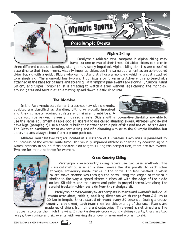 Beijing Paralympic Winter Sports & Athletes: Reading Worksheets Gr. 4-