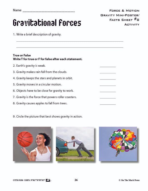 Gravity Activity Pages & Mini Poster Grades 4+