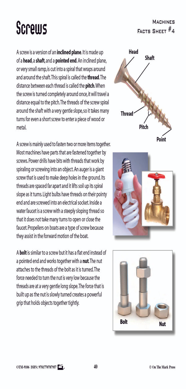 Screws Activity Pages & Mini Poster Grades 4+