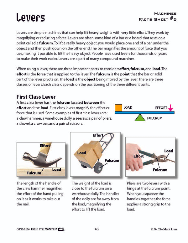 Levers Activity Pages & Mini Poster Grades 4+