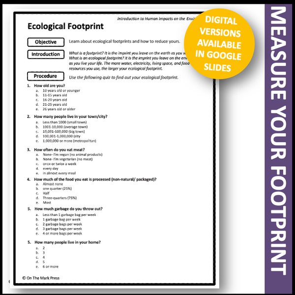 Ecological Footprint Google Slide & Printable Lesson Grades 5-8 Distan