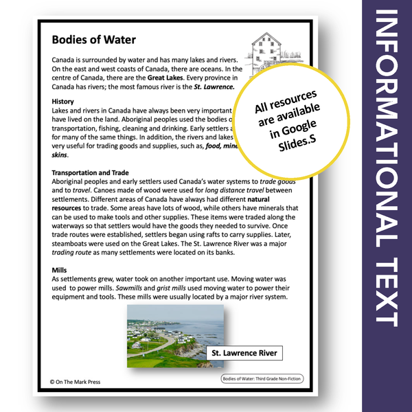 Bodies of Water - A Social Studies Reading Google Slides & Printables