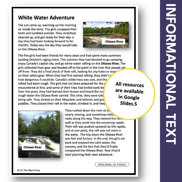 White Water Adventures - A Social Studies & Reading Google Slides & Pr