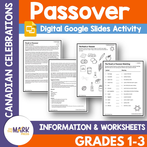 Passover Grades 1-3 Teacher Directed Lesson & Google Slides & Printabl