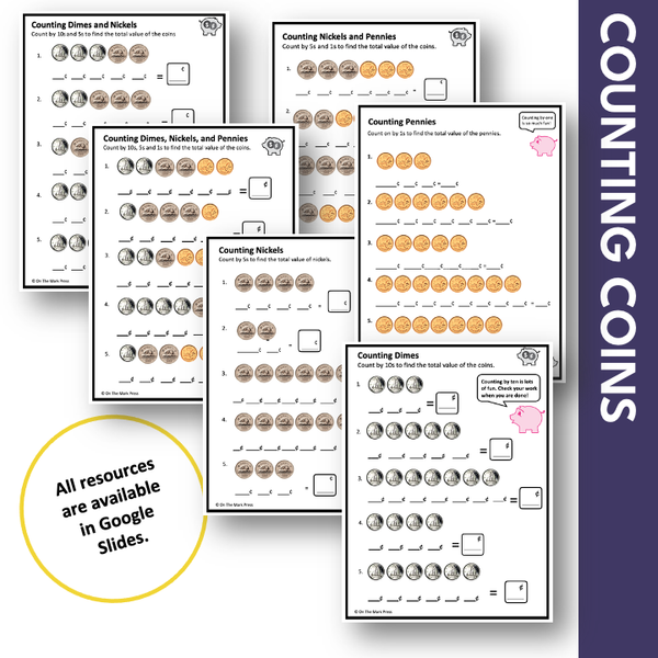 Counting Canadian Money - Coins Grades 1-2 Google Slides & Printables