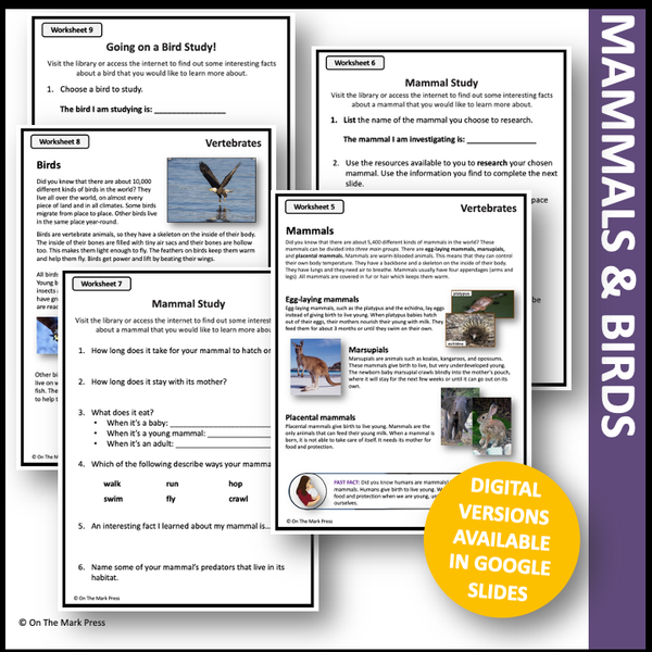 The Animal Kingdom Lessons, Grade 6 Google Slides & Printables Distanc