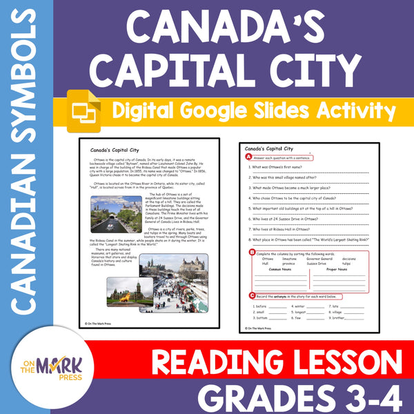 Canada's Capital City Google Slides & Printables Reading Lesson Gr 3-4