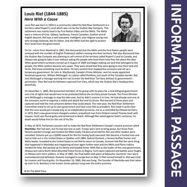 Louis Riel - Hero with a Cause Reading Lesson Gr 4-5 Google Slides & P