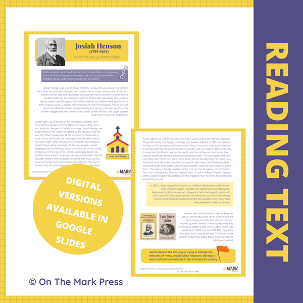 Josiah Henson: Hero of Uncle Tom's Cabin Google Slide & Printables Rea