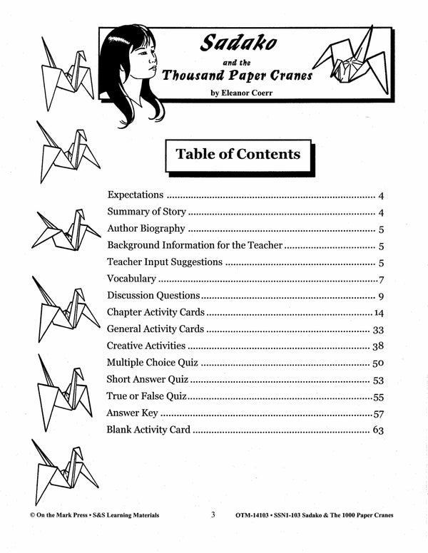 Sadako & the Thousand Paper Cranes, by Eleanor Coerr Lit Link Grades 4