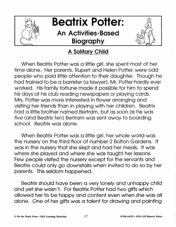 Reading with Beatrix Potter Author Study - A Biography Grades 2-4