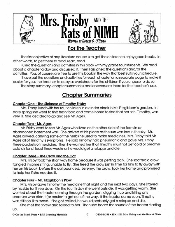 Mrs. Frisby & the Rats of Nimh, by Robert C. O'Brian Lit Link Grades 4