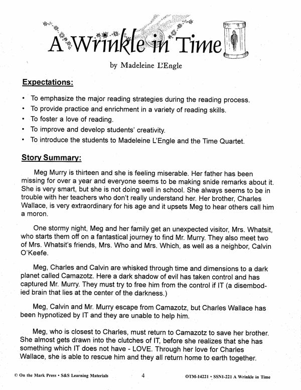 A Wrinkle in Time, by Madeline L'Engle, Lit Link Grades 7-8