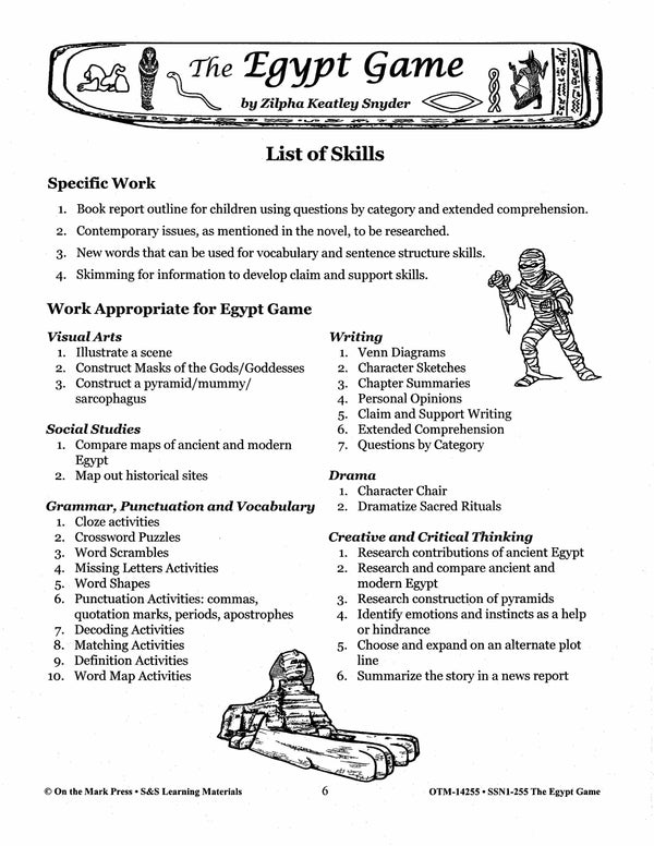 The Egypt Game,by Zilpha Keatley Snyder Lit Link Grades 4-6