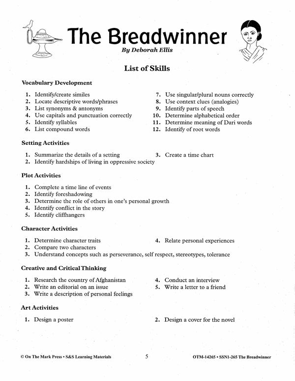 The Breadwinner, A novel by Deborah Ellis Novel Study/Lit Link Grades