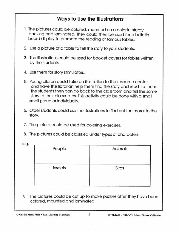 Fables Black & White Picture Collection Grades K-6