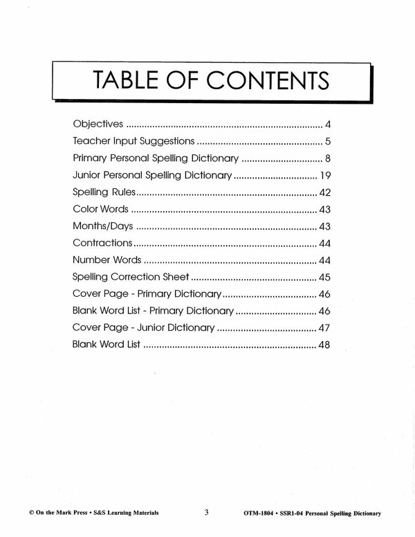 Personal Spelling Dictionary Grades 2-5