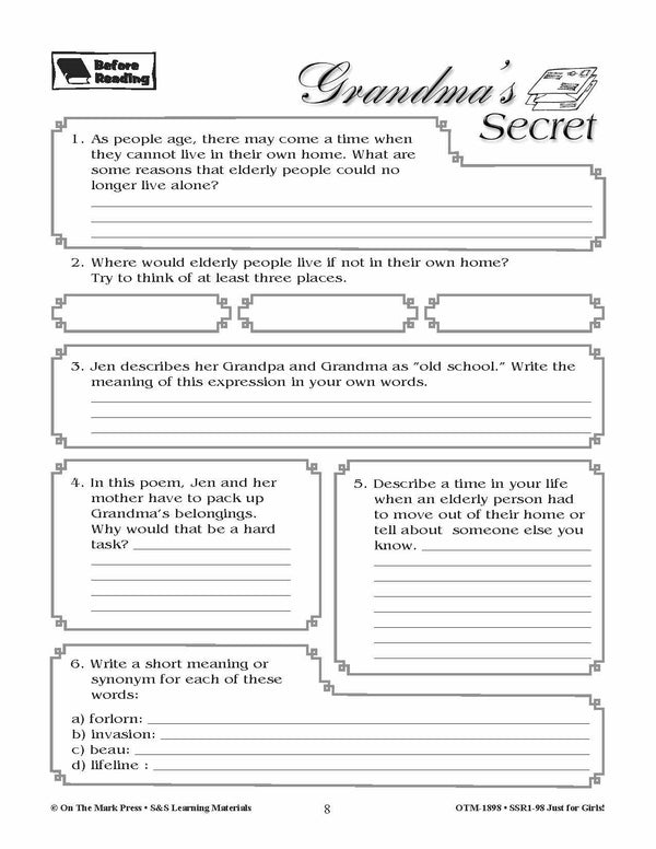 Just for Girls Grades 6-8 Reading Comprehension