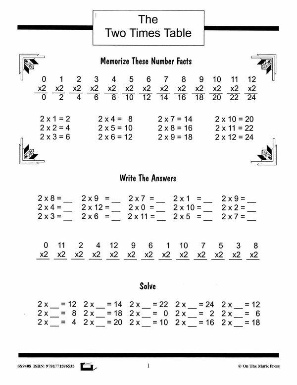 Multiplication Facts Workbook Grades 3/4 #1
