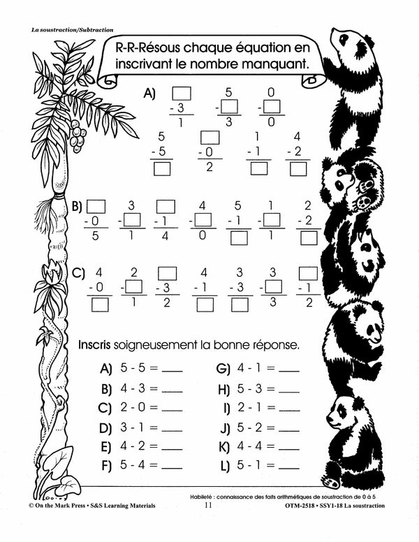 La soustraction/Subtraction: A French and English Workbook Grades 1-3/