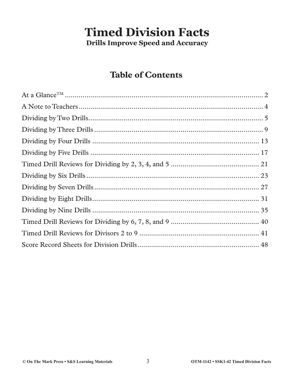 Timed Division Drill Facts Grades 4-6