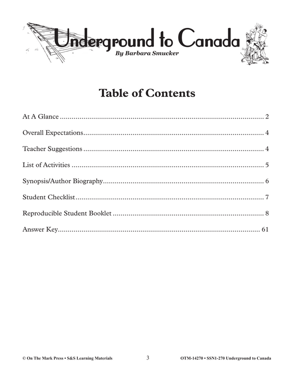 Underground to Canada Lit Link/Novel Study Grades 4-6