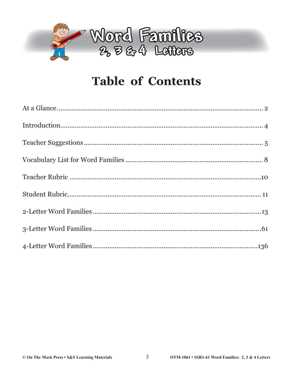 Word Families 2, 3 & 4 Letters Big Book Grades 1-3