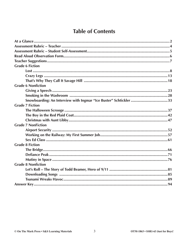 Just for Boys Grades 6-8 Fiction & Nonfiction Reading Comprehension