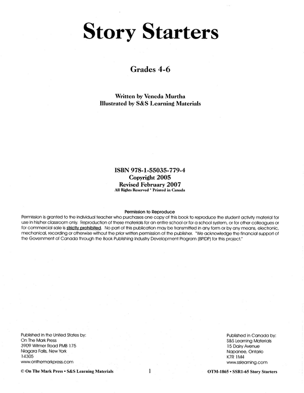 Story Starters Grades 4-6 - All Genres