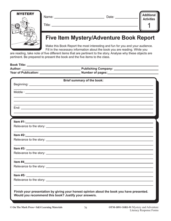 Mystery & Adventure Response Forms: Additional Activities Grades 4-6