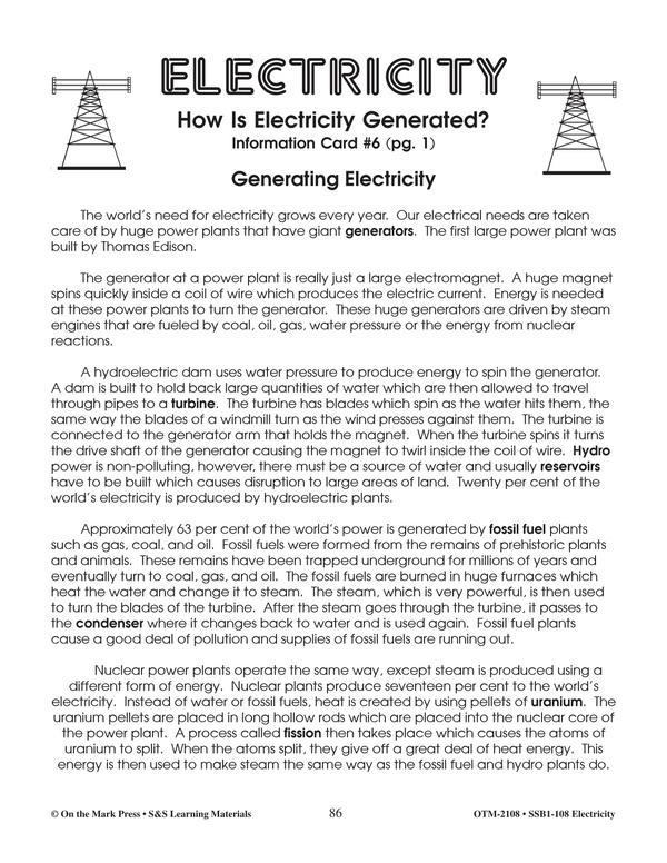 Generating Electricity Lesson Grades 4-6