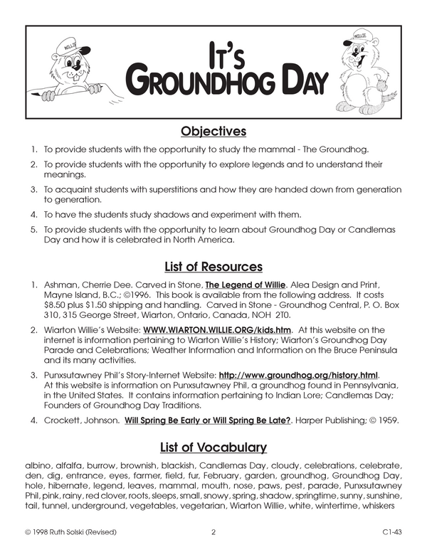 It's Groundhog Day Grade 3