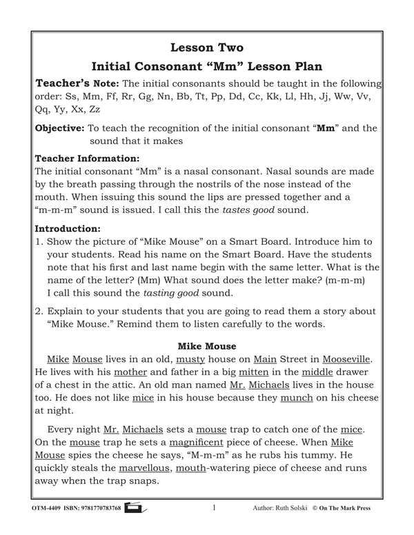 Initial Consonant Letter "M" Lesson # 2 Kindergarten - Grade 1 Lesson