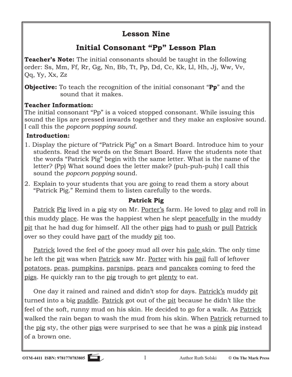 Initial Consonant Letter "P" Lesson # 9 Kindergarten - Grade 1 Lesson
