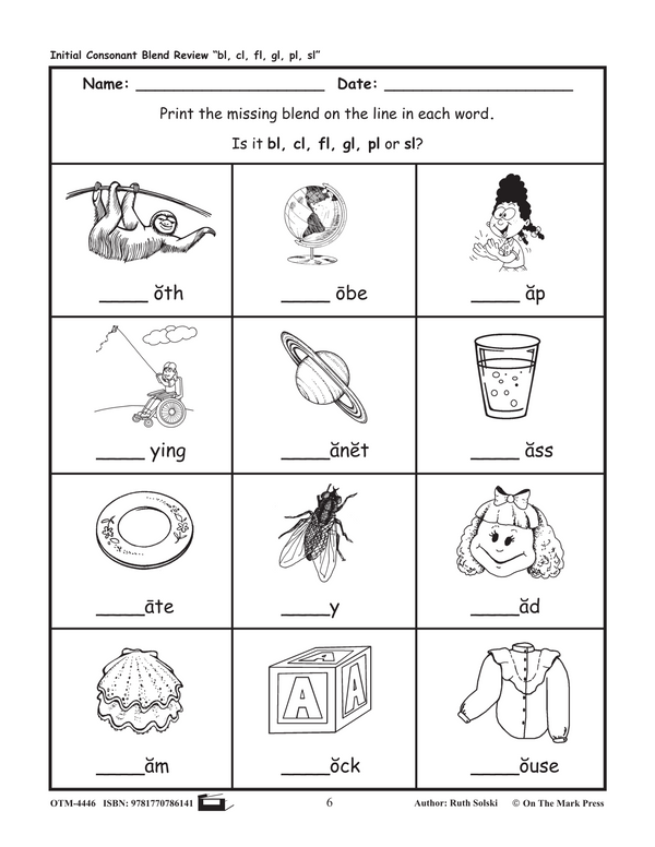 sl Initial Consonant Blend Lesson Plan: Kindergarten - Grade 1