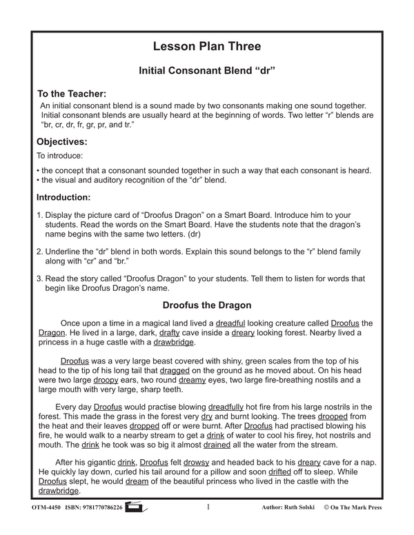 dr Initial Consonant Blend Lesson Plan Kindergarten - Grade 1